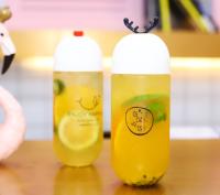 China Soda Can Screw Tops 350ml Plastic Milk Bottle Cute Antler Screw Cap Color Coating for sale