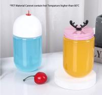 China Soda Can Screw Tops 350ml Plastic Milk Bottle Cute Antler Screw Cap Color Coating for sale