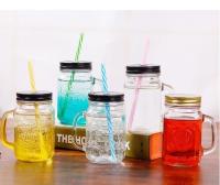 China ISO Red Blue Colored Mason Jars With Handles 12.3in 4.7pounds Regular Mouth for sale