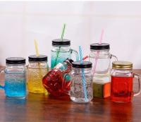 China ISO Red Blue Colored Mason Jars With Handles 12.3in 4.7pounds Regular Mouth for sale