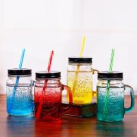 China ISO Red Blue Colored Mason Jars With Handles 12.3in 4.7pounds Regular Mouth for sale
