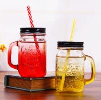 China ISO Red Blue Colored Mason Jars With Handles 12.3in 4.7pounds Regular Mouth for sale