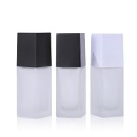China Empty Square Frosted Glass Cosmetic Containers 1.4oz Pump Bottle Personal Care for sale