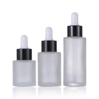 China Glass Cosmetic Containers Flat Shoulder Frosted Cosmetic Serum Dropper Bottle for sale