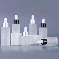 China Glass Cosmetic Containers Flat Shoulder Frosted Cosmetic Serum Dropper Bottle for sale