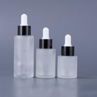 China Glass Cosmetic Containers Flat Shoulder Frosted Cosmetic Serum Dropper Bottle for sale