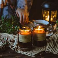 China Custom Label 250ml Amber Transparent Glass Jars Candle ODM Airtight Lids Odorless for sale