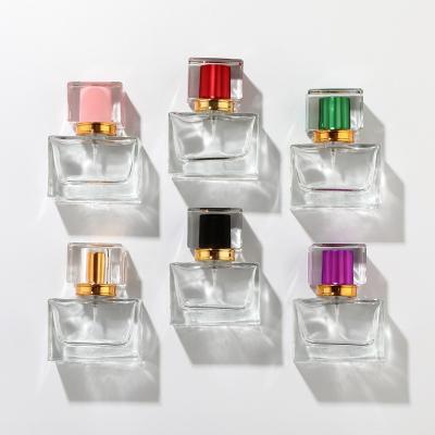 China Anodized Pump 30ml Perfume Glass Bottle SGS Square Luxury Cosmetic Containers for sale