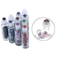 China 10ml Glass Roll On With Gemstone Essential Oil Roller Bottle With Bamboo Cap for sale