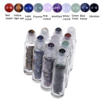 China 10ml Glass Roll On With Gemstone Essential Oil Roller Bottle With Bamboo Cap for sale