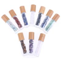 China 10ml Glass Roll On With Gemstone Essential Oil Roller Bottle With Bamboo Cap for sale