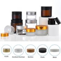 China Amber Anodized Gold Bamboo Lid Glass Cosmetic Containers 15g for sale