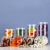 China 55mm Clear Round Plastic Storage Jars With Aluminum Lids Explosion Proof for sale