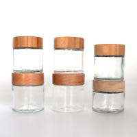 China Oil Concentrate Bamboo Transparent Glass Jars Childproof Lid Dia 64mm 120ml for sale