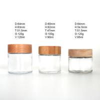 China Oil Concentrate Bamboo Transparent Glass Jars Childproof Lid Dia 64mm 120ml for sale