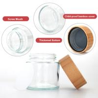 China Oil Concentrate Bamboo Transparent Glass Jars Childproof Lid Dia 64mm 120ml for sale