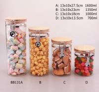 China 1L 1.35L 1.6L Large Clear High Borosilicate Glass Jar Bamboo Lid Washable Reusable for sale