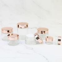 China Skin Care Pink Clear Frosted Cosmetic Glass Jars With Rose Gold Lid 5g 10g 30g 50g for sale