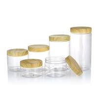 China Clear PET Plastic Jar 80ml 100ml 120ml 150ml 200ml 250ml With Bamboo Lid for sale