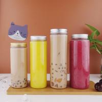 China Beverage Round Plastic Pet Boba Juice Bottles Transparent 450ml With Aluminum Lid for sale