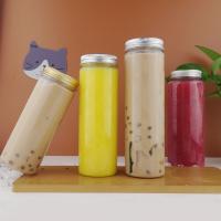 China Beverage Round Plastic Pet Boba Juice Bottles Transparent 450ml With Aluminum Lid for sale