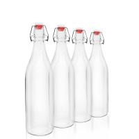 China Bordeaux Flat Bottom Swing Top Lid Glass Wine Bottle Clear 500ml 750Ml With Caps for sale