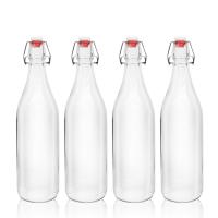 China Bordeaux Flat Bottom Swing Top Lid Glass Wine Bottle Clear 500ml 750Ml With Caps for sale