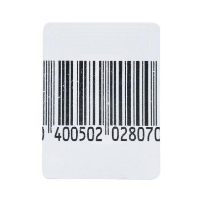 China RF 8.2MHz EAS Soft Security Label 30x40mm Coated Paper with Barcode for Retail Stores for sale