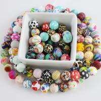 China Round Printing Silicone Teething Bead BPA Free With 12mm 15mm Size for sale