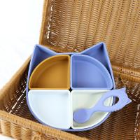 China Cat Shape Silicone Tableware Set , Silicone Divided Cat Plate Cat shape spoon  Non Toxic BPA Free for sale
