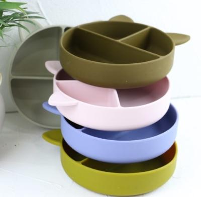 China Cat Style Kids Silicone Bowl , Colorful Silicone Divided Suction Plate OEM for sale