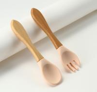 China Custom Silicone Forks And Spoons , Silicone Baby Food Set For Toddler Weaning Training for sale
