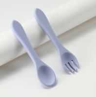 China Custom Silicone Forks And Spoons , Silicone Baby Food Set For Toddler Weaning Training for sale