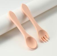 China Custom Silicone Forks And Spoons , Silicone Baby Food Set For Toddler Weaning Training for sale