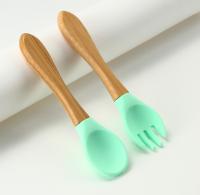 China Custom Silicone Forks And Spoons , Silicone Baby Food Set For Toddler Weaning Training for sale