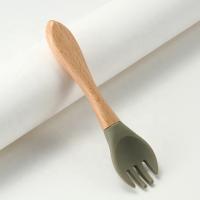China Food Grade Silicone Forks And Spoons Heat Resistant With Wooden Handle for sale