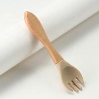 China Food Grade Silicone Forks And Spoons Heat Resistant With Wooden Handle for sale