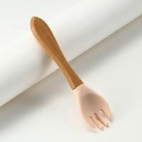 China Food Grade Silicone Forks And Spoons Heat Resistant With Wooden Handle for sale