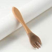 China Food Grade Silicone Forks And Spoons Heat Resistant With Wooden Handle for sale
