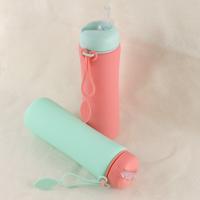 China Pink Green Reusable Silicone Water Bottle For Outdoor Sports Travel OEM for sale