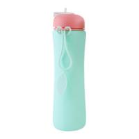 China Pink Green Reusable Silicone Water Bottle For Outdoor Sports Travel OEM for sale