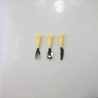China Bow Know Stainless Steel Baby Spoon Silicone Handle Fork Knife Feeding Set for sale