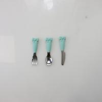 China Bow Know Stainless Steel Baby Spoon Silicone Handle Fork Knife Feeding Set for sale