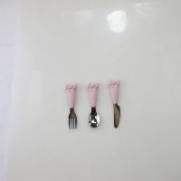 China Bow Know Stainless Steel Baby Spoon Silicone Handle Fork Knife Feeding Set for sale