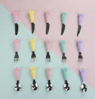 China Bow Know Stainless Steel Baby Spoon Silicone Handle Fork Knife Feeding Set for sale