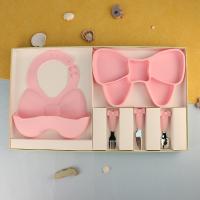 China Multi Colored Silicone Microwave Safe Toddler Plates With Bow Knot Girl Feeding Set for sale