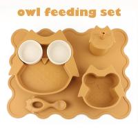 China Durably Soft Silicone Tableware Set Owl Plate Bowl Spoon Sippy Cup Bib for sale
