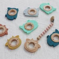 China Multifunctional Silicone Baby Teether With Attachable Teething Wooden Ring Animal Pattern for sale