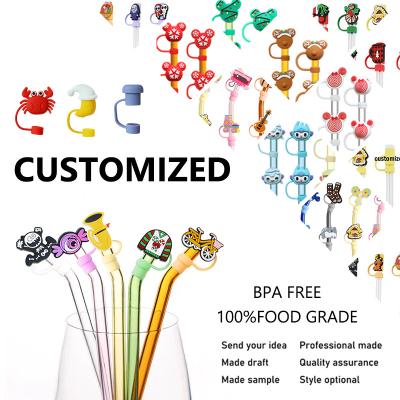 China Custom Made Silicone Straw Toppers For Tumblers Silicone Straw Cap Hats PVC Free BPA Free for sale