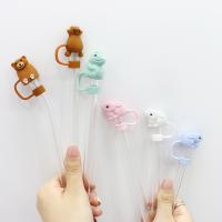 China Custom Silicone 10mm Straw Covers With 3D Cartoon Animal Design Silicone Straw Toppers Hat For Cupsfor for sale